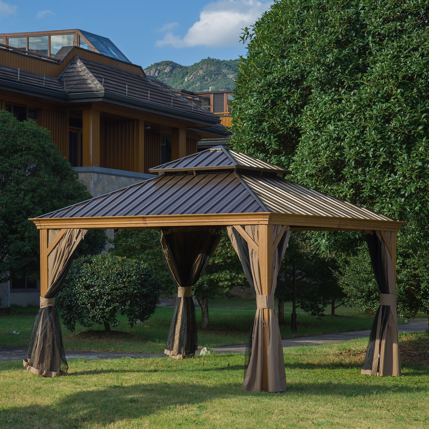 12 Ft X 12 Ft Outdoor Aluminum Double Hardtop Gazebo Roof Canopy Wit Bansa Rose