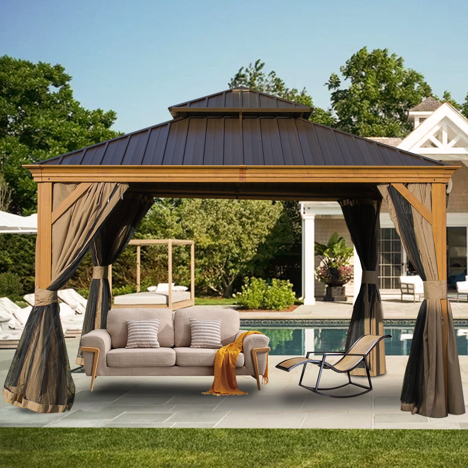 12 Ft X 12 Ft Outdoor Aluminum Double Hardtop Gazebo Roof Canopy Wit Bansa Rose